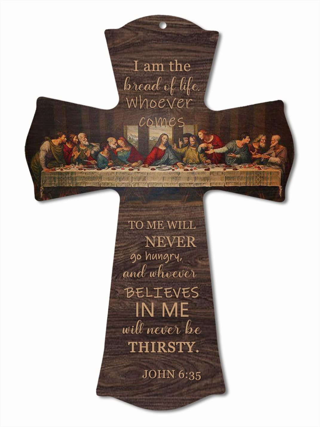 Bread of Life Last Supper Scene Distressed Wooden Sign Cross 5x7 inch ...