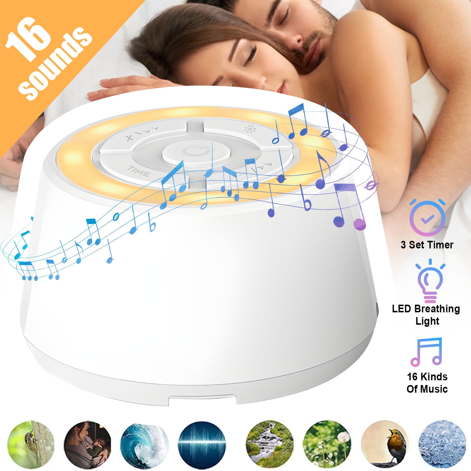 Breadeep White Noise Machine, 16 Sounds, Night Light, 3 Timers, Baby ...