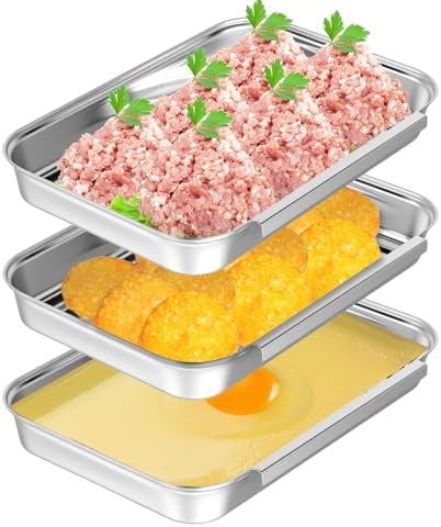 Breading Trays Set of 3 Dredging Trays for Cooking, Stainless Steel ...