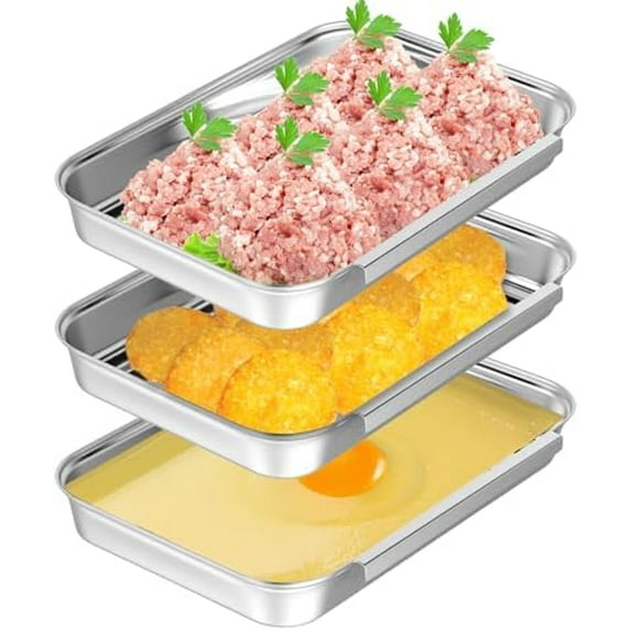 Breading Trays Set of 3 Dredging Trays for Cooking, Stainless Steel ...