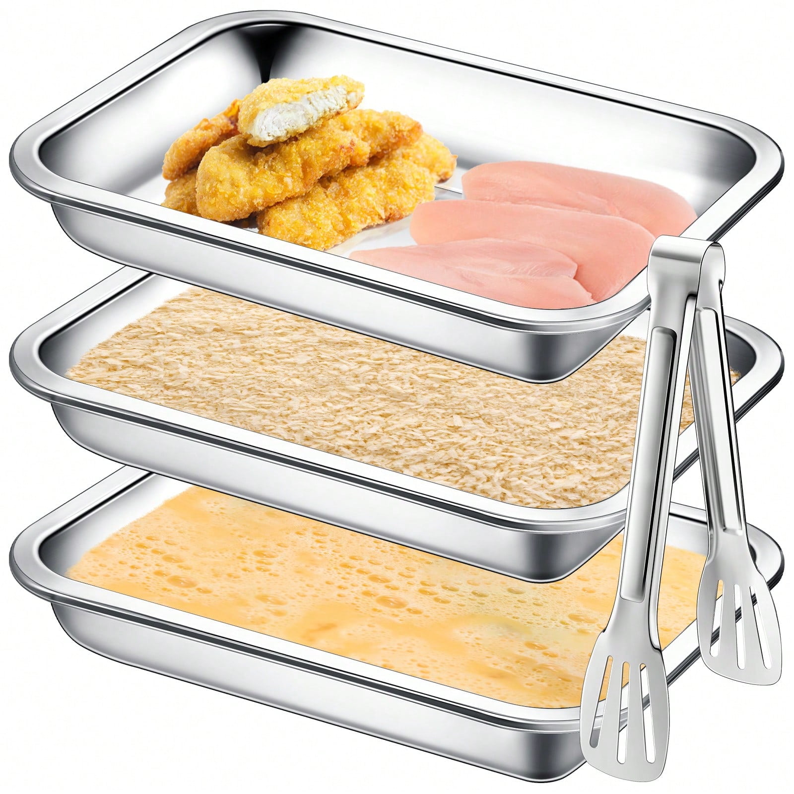 Breading Trays Set Of 3 Large 10.4 X 7.7 X 1.9 Inch Stainless Steel ...