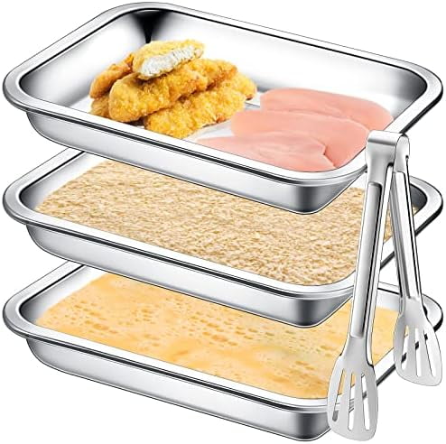 Breading Trays Set of 3 Large 10.4 x 7.7 x 1.9 Inch Stainless Steel ...