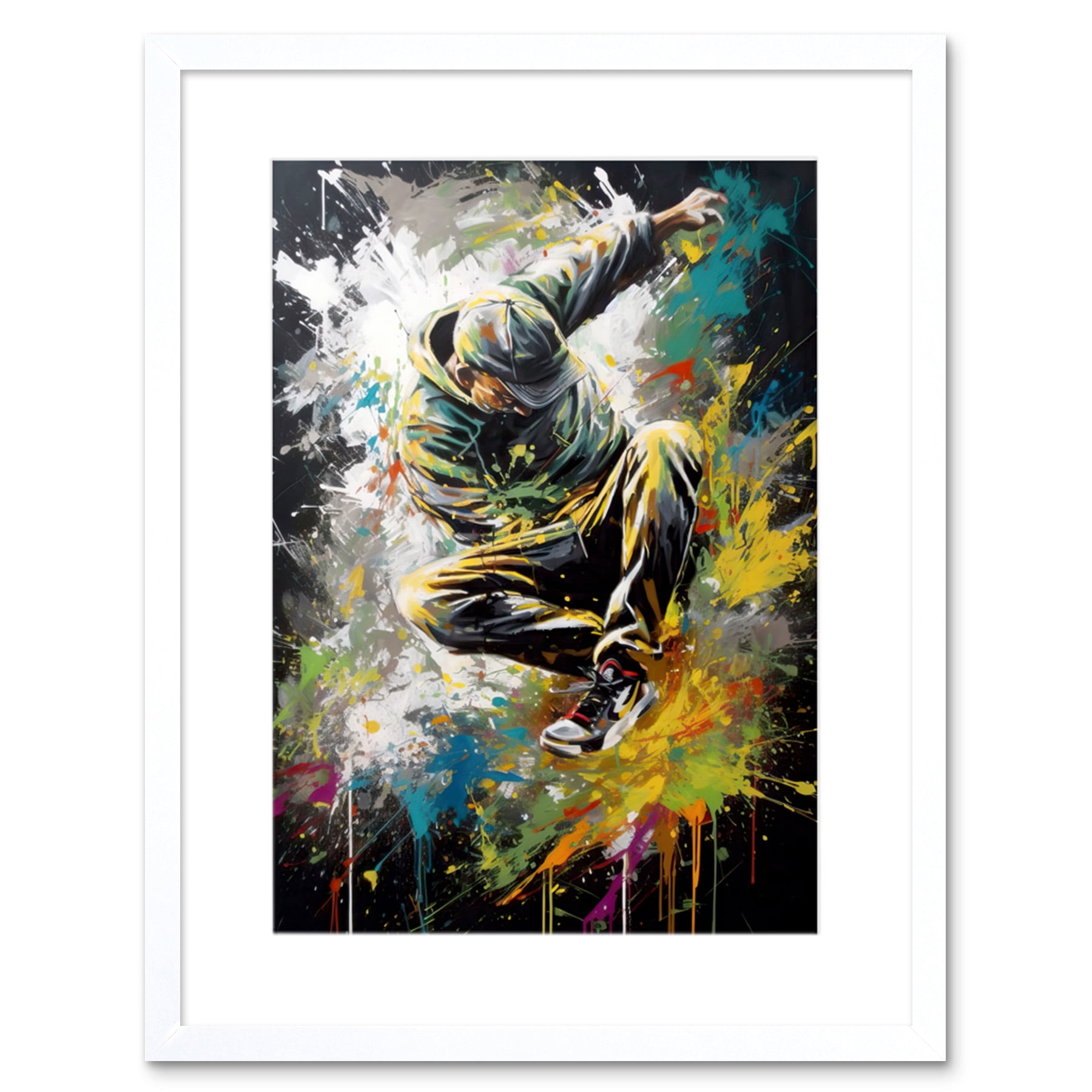 Break Dancer B-Boy Dancing Splatter Paint Portrait Artwork Framed Wall ...
