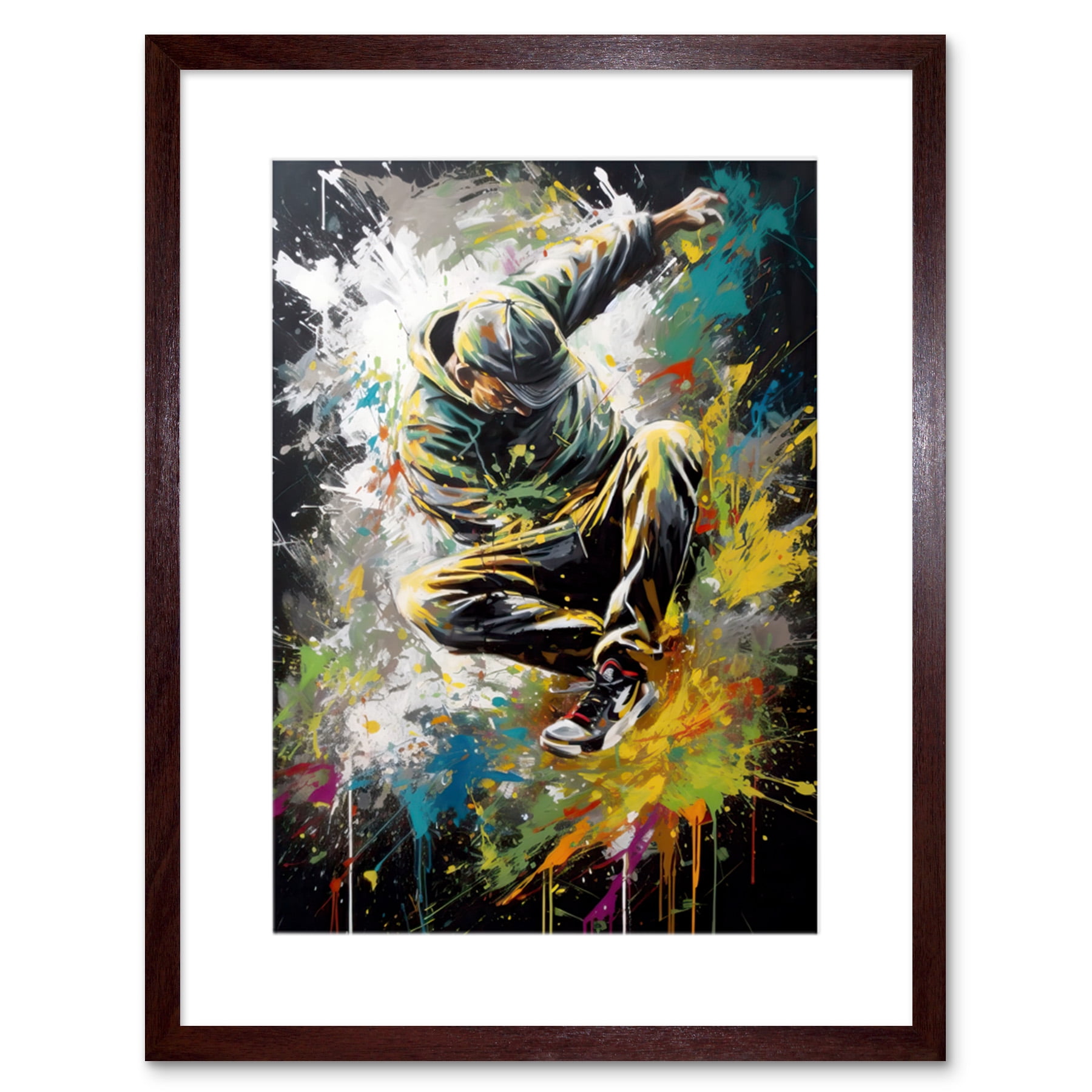 Break Dancer B-Boy Dancing Splatter Paint Portrait Artwork Framed Wall ...
