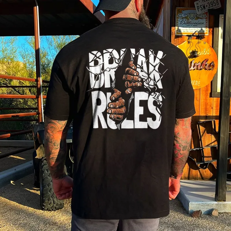 Break Rules Ripped Hands Graphic T-Shirt - Edgy Biker Gym Streetwear ...