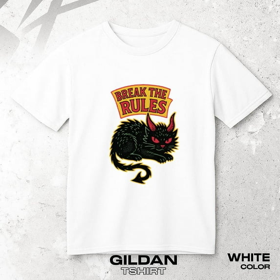 Break The Rules Cat T-shirt with Devil Rebel Retro Punk Rock Aesthetic ...