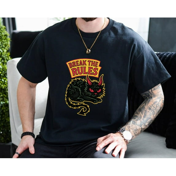 Break The Rules Devil Cat Rebel Retro Punk Rock Aesthetic Unisex T ...