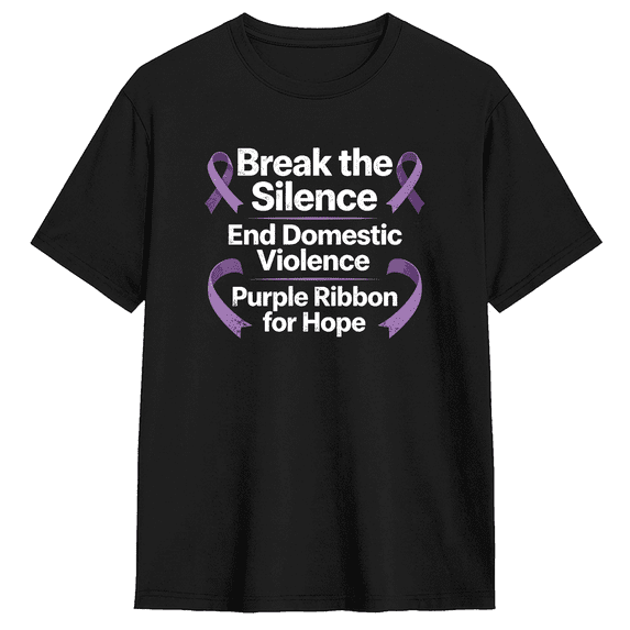 Break The Silence End Domestic Violence Purple Ribbon Cool Graphic Tee ...