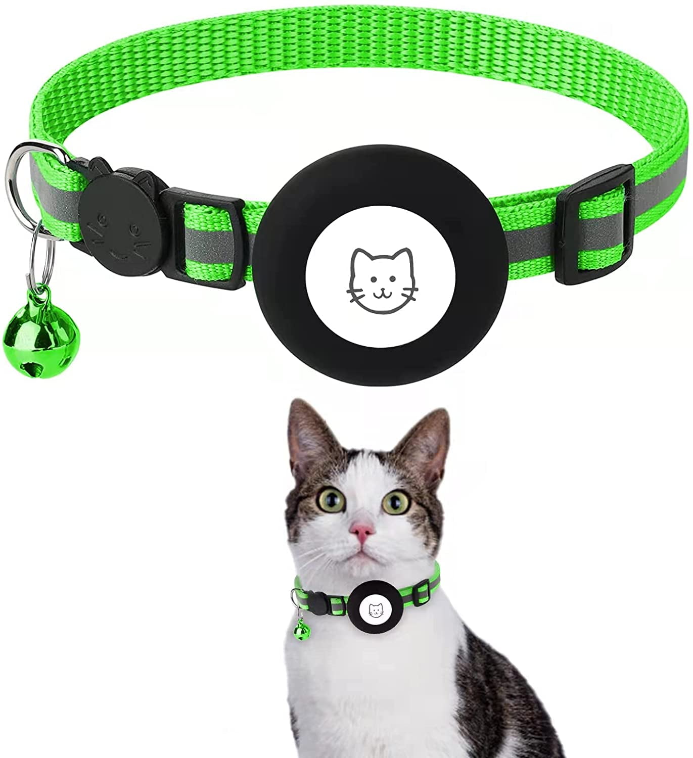 Breakaway Airtag Cat Collar, Reflective Apple Air Tag Cat Collar with Bell and Waterproof Airtag ...