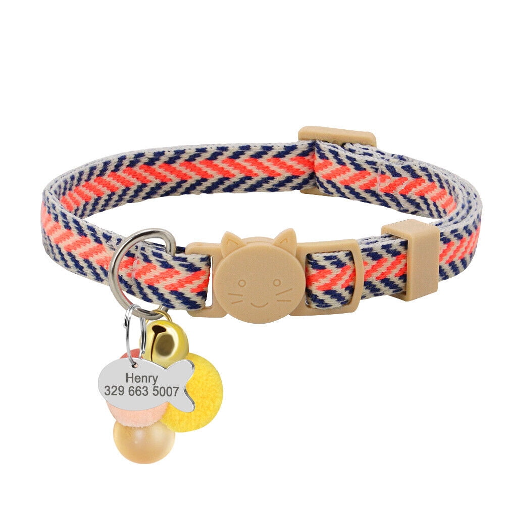 Breakaway Cat Collar Personalized Fish ID Tag Engraved with Bells for ...