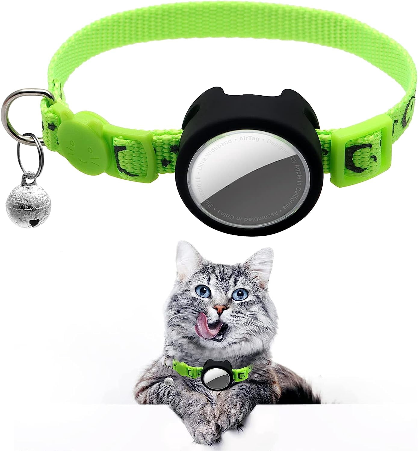 Breakaway Cat Collar with Airtag Holder and Bell, Reflective Cat Airtag ...