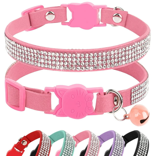 Breakaway Diamond Suede Leather Cat Safety Collar Quick Release with ...