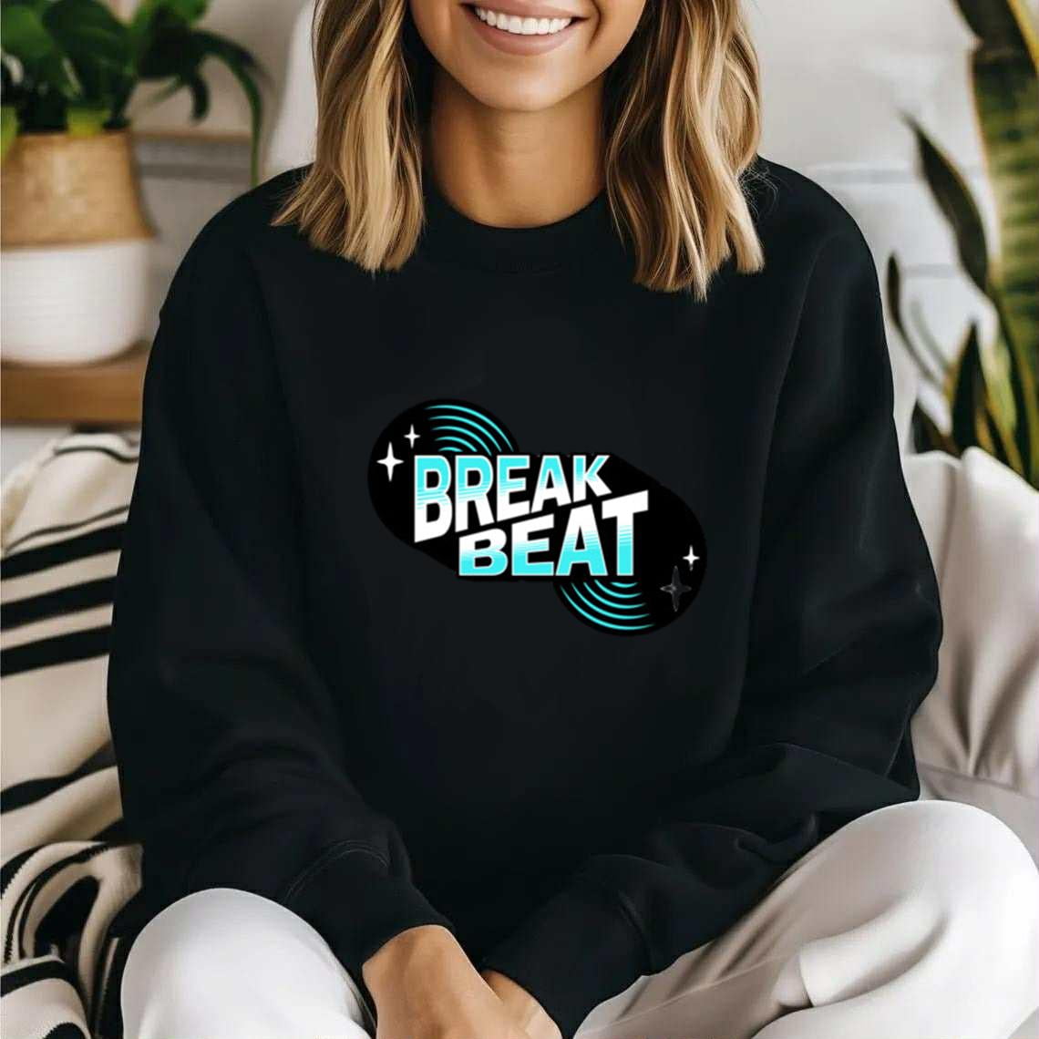 Breakbeat Retro Vinyl Record Music Lover Blue Graphic Sweatshirt, for ...