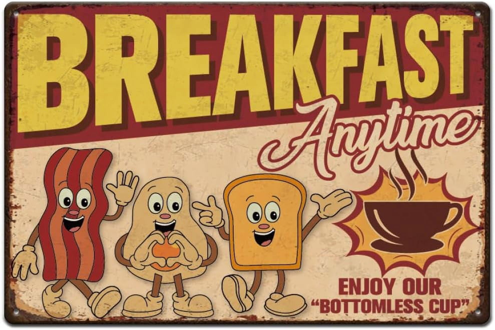 Breakfast Anytime Metal Tin Sign Funny Breakfast Coffee Diner Tin Signs ...