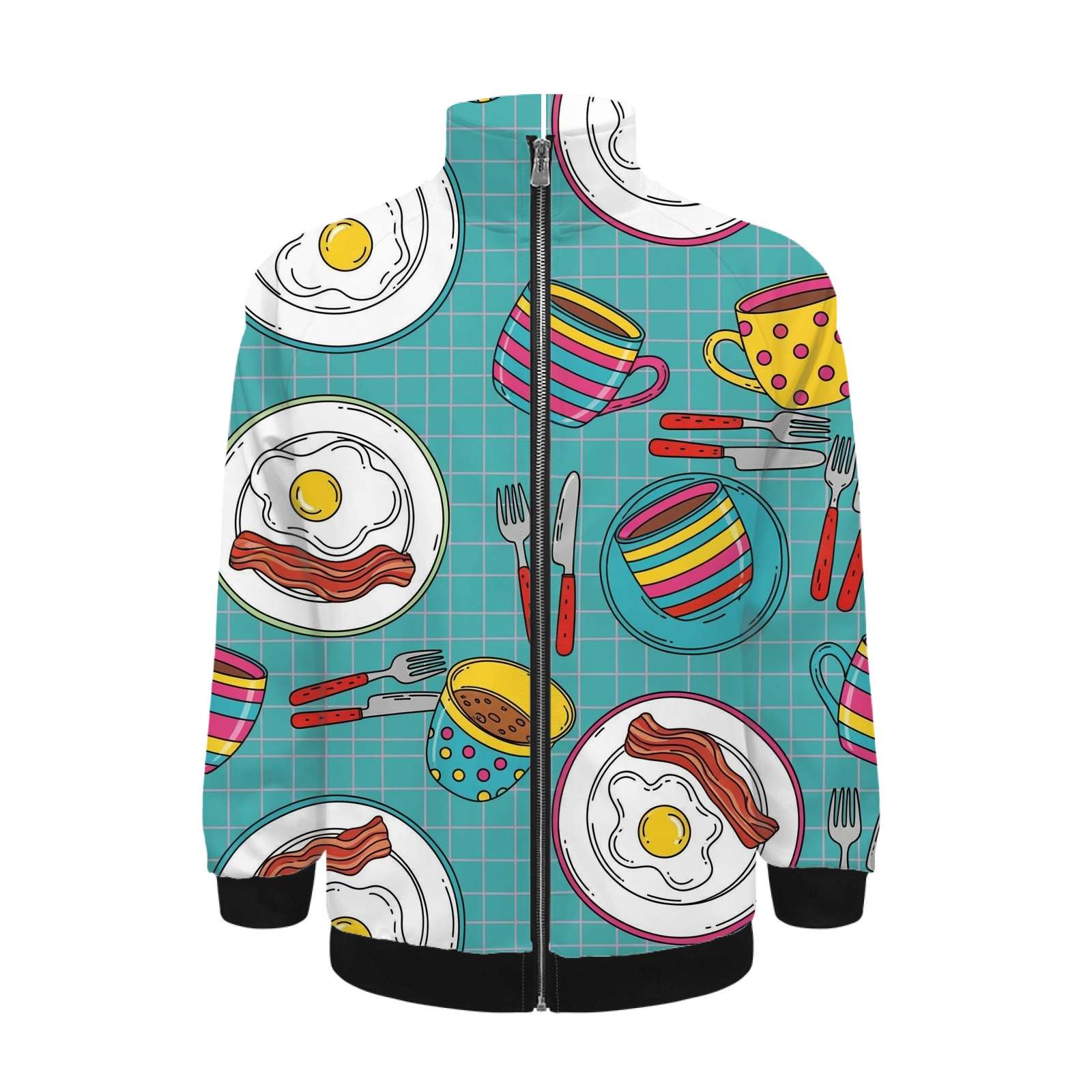 Breakfast Bacon Eggs Coffee Mugs Jacket Men's Street Cool Long Sleeves ...