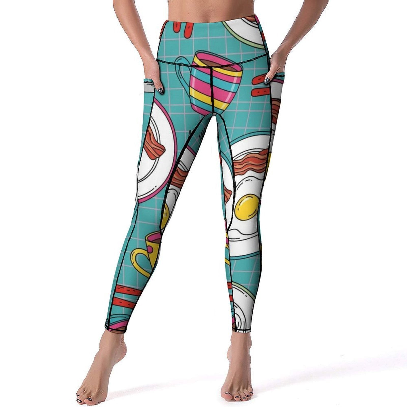 Breakfast Bacon Eggs Coffee Mugs Leggings Fitness Gym Yoga Pants High ...