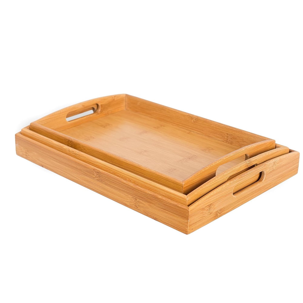 Breakfast Bed Tray, Rounded Bamboo Nesting Tray with Cut Out Handles ...