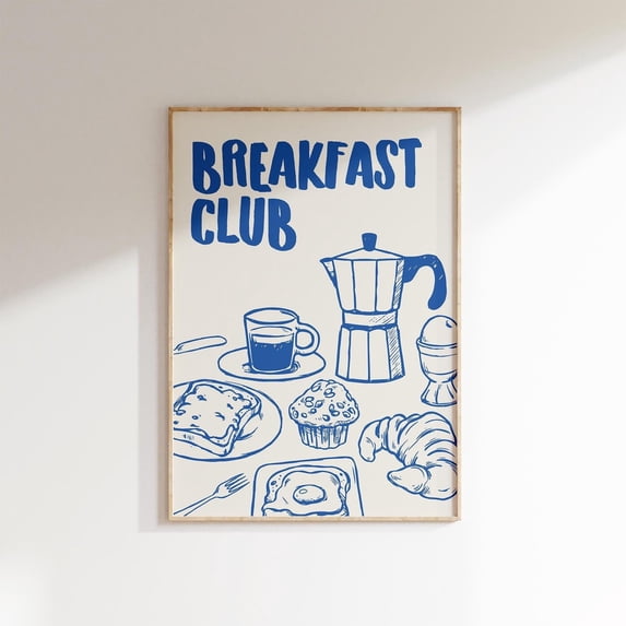 Breakfast Club Blue Retro Dining Kitchen Wall Art, Unframed Paper Print ...