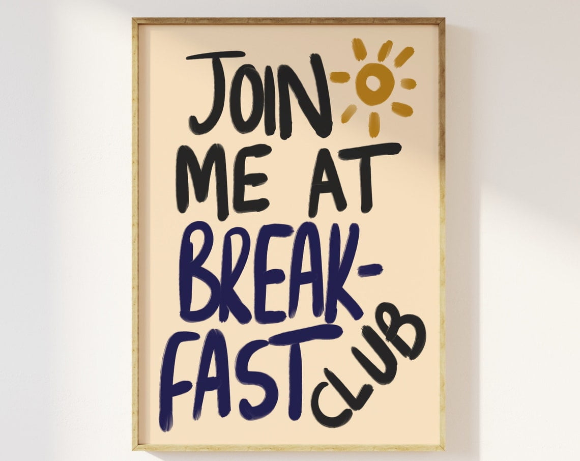 Breakfast Club Hand Drawn Retro Kitchen Print, Fun Kitchen Poster ...