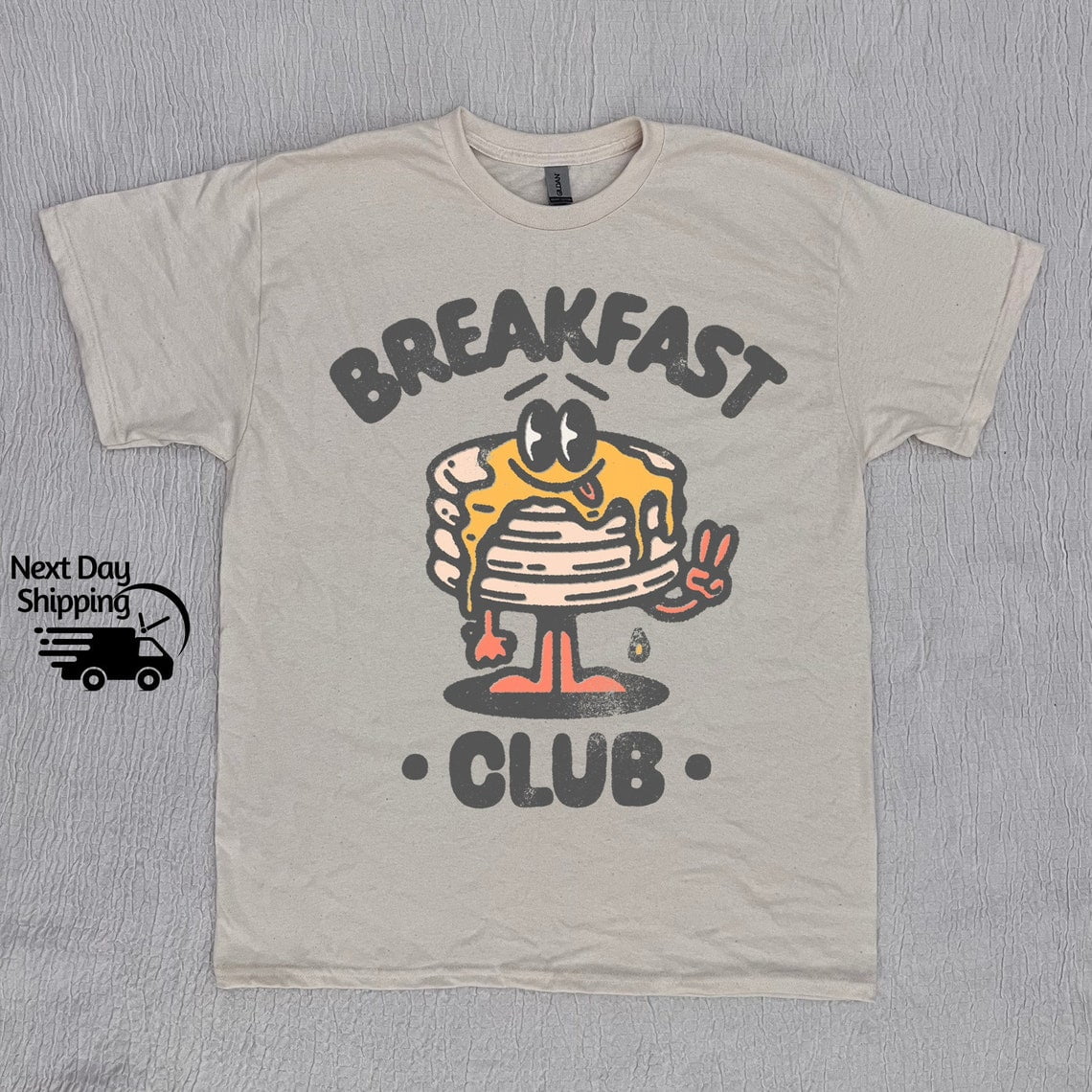 Breakfast Club Pancake Stack Mascot Vintage Style Funny Graphic Tee ...