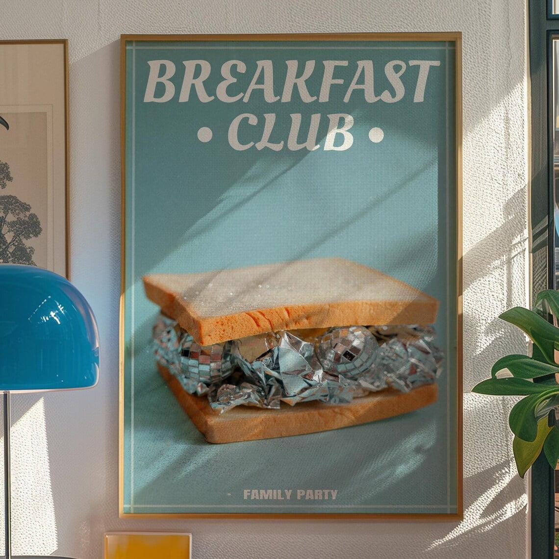 Breakfast Club Poster, Disco Ball Print, Retro Wall Decor, Vintage ...