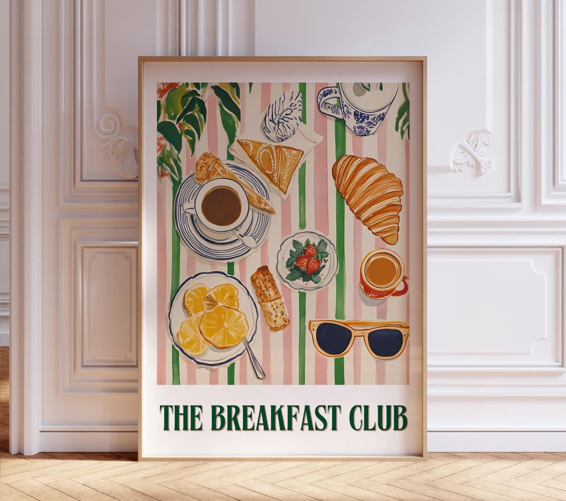 Breakfast Club Print, Modern Trending Kitchen Poster, Pink Green Dining ...