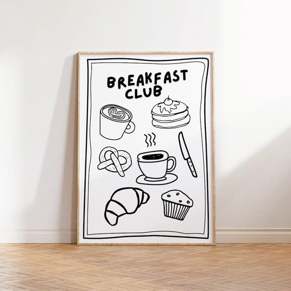 Breakfast Club Retro Kitchen Wall Art, Stretched Canvas Size 8x12 ...