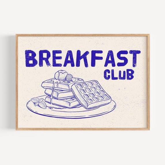 Breakfast Club Waffle Art Print: Retro Blue Brunch Decor UNFRAMED PAPER ...