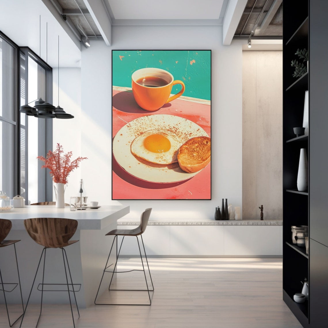 Breakfast Egg and Toast Art Egg Coffee Pastel Pink Girly Kitchen Poster ...