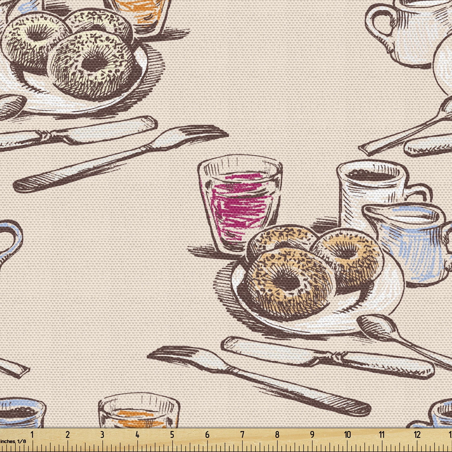Ambesonne Breakfast Fabric by the Yard Upholstery, Coffee Donuts and ...