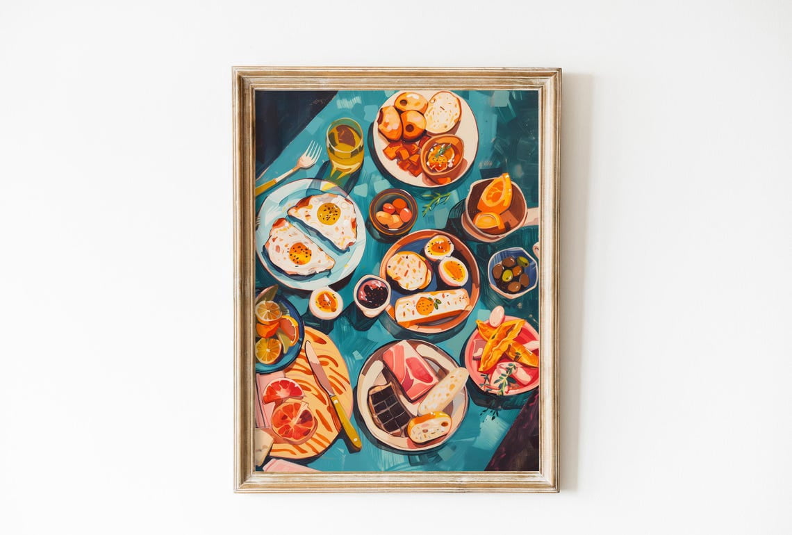 Breakfast Flatlay Colorful Foodie Kitchen Home Wall Decor, Unframed ...