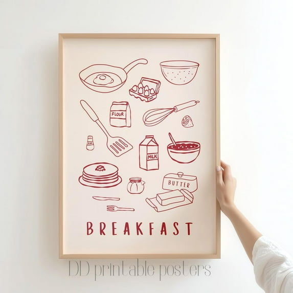 Breakfast Food Print, Hand Drawn Kitchen Wall Art Home Decor #1263 ...