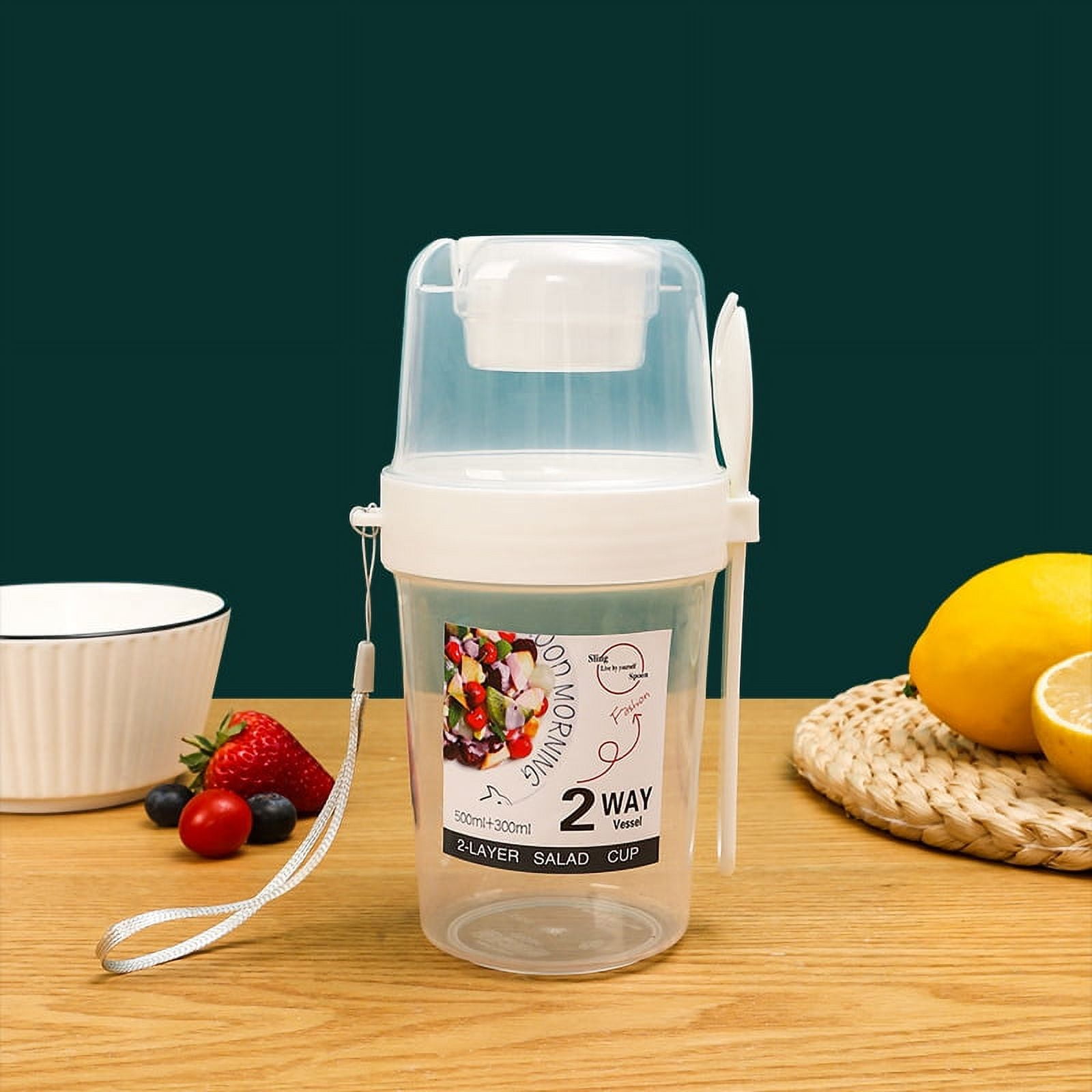 Breakfast Fruit Oat Yogurt Salad Cup With Lid And Spoon Two-layers Food ...
