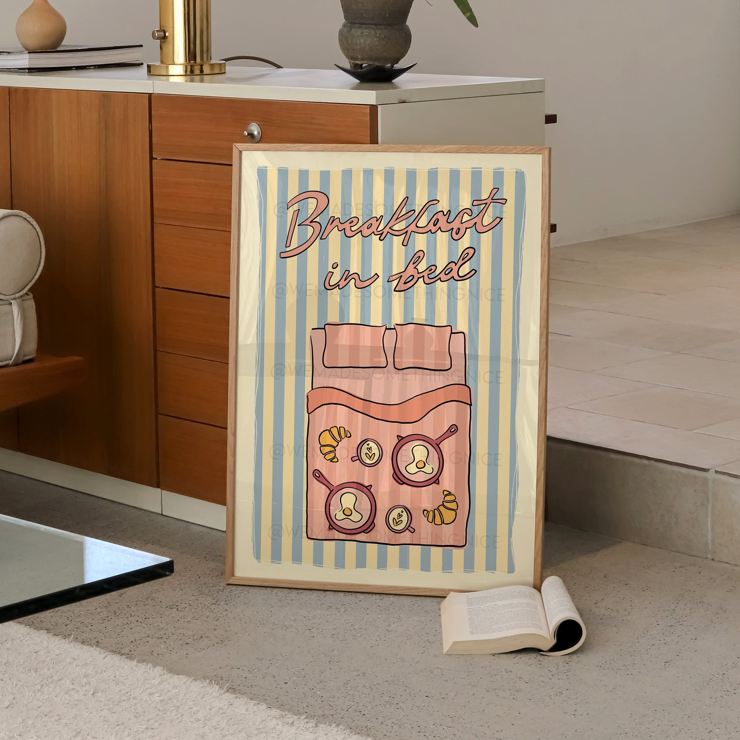 Breakfast In Bed Poster Coffee Poster Apartment Decor Retro Wall Art ...
