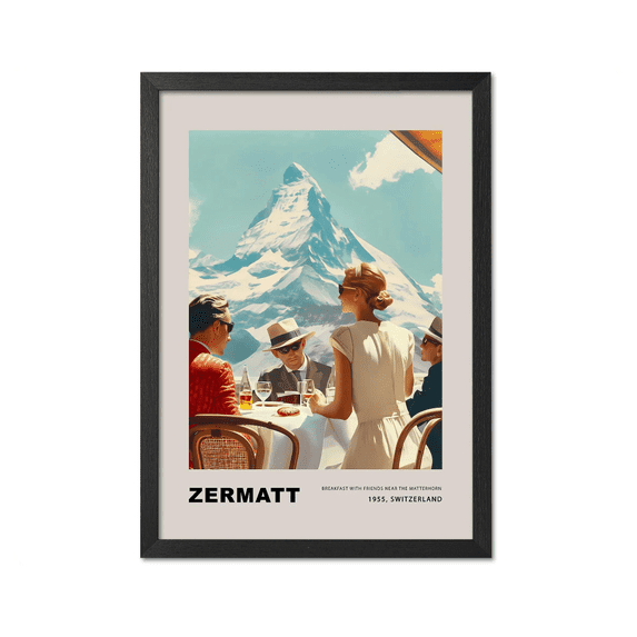 Breakfast In Zermatt Matterhorn Poster Vintage Alps Wall Art Swiss ...