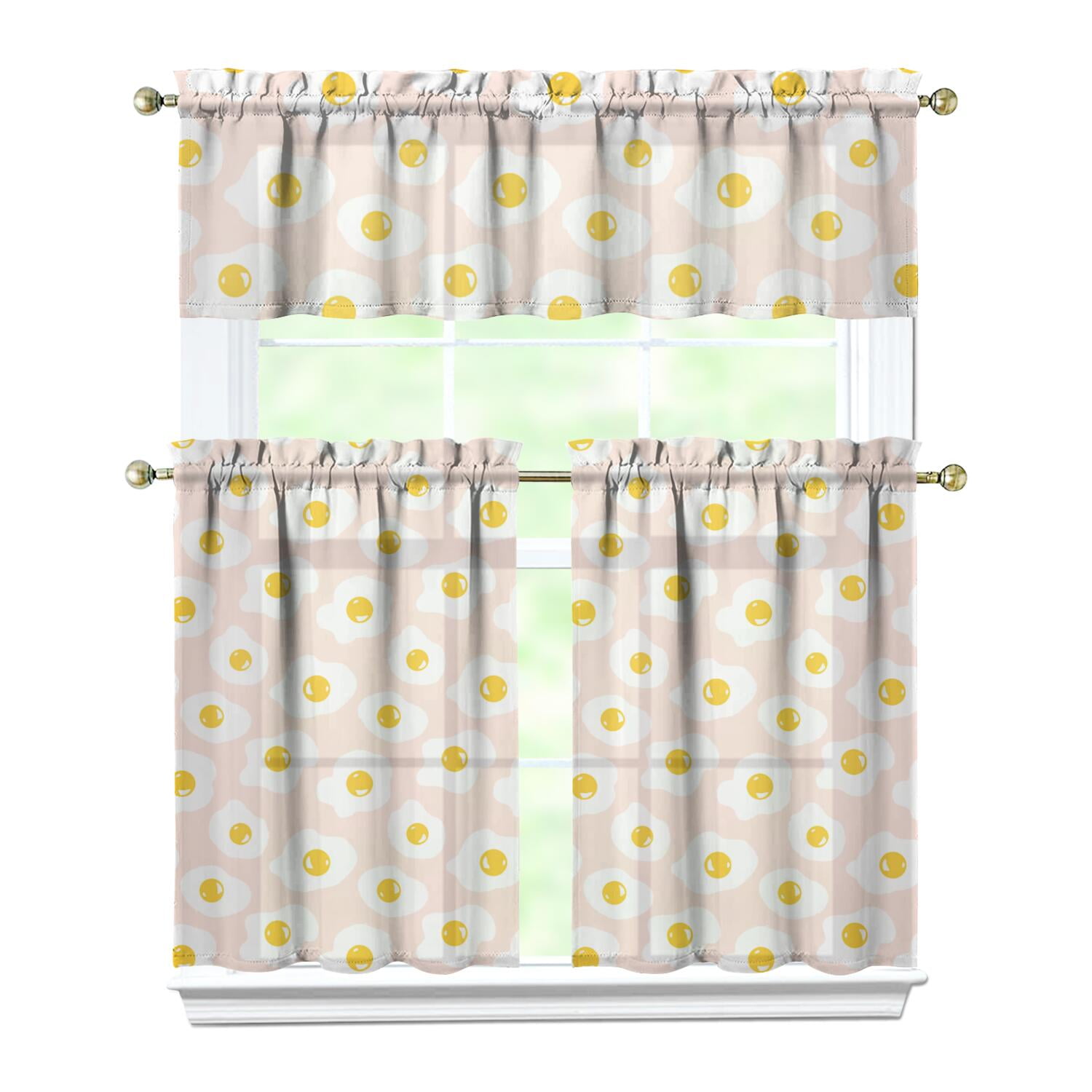 Breakfast-Inspired Kitchen Curtains 3-Piece Set - Fried Egg Design Rod ...
