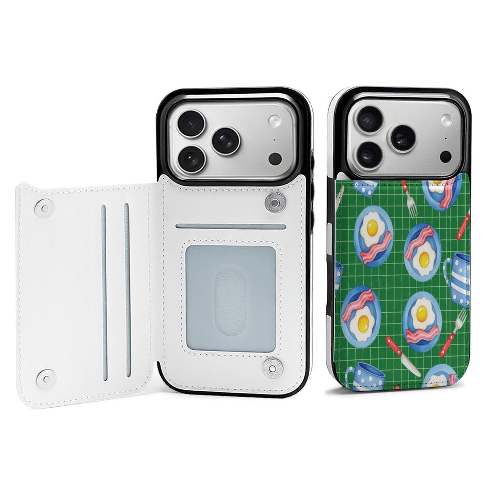 Breakfast Pattern Eggs Bacon Mugs Leather Wallet Case for iPhone 15 ...