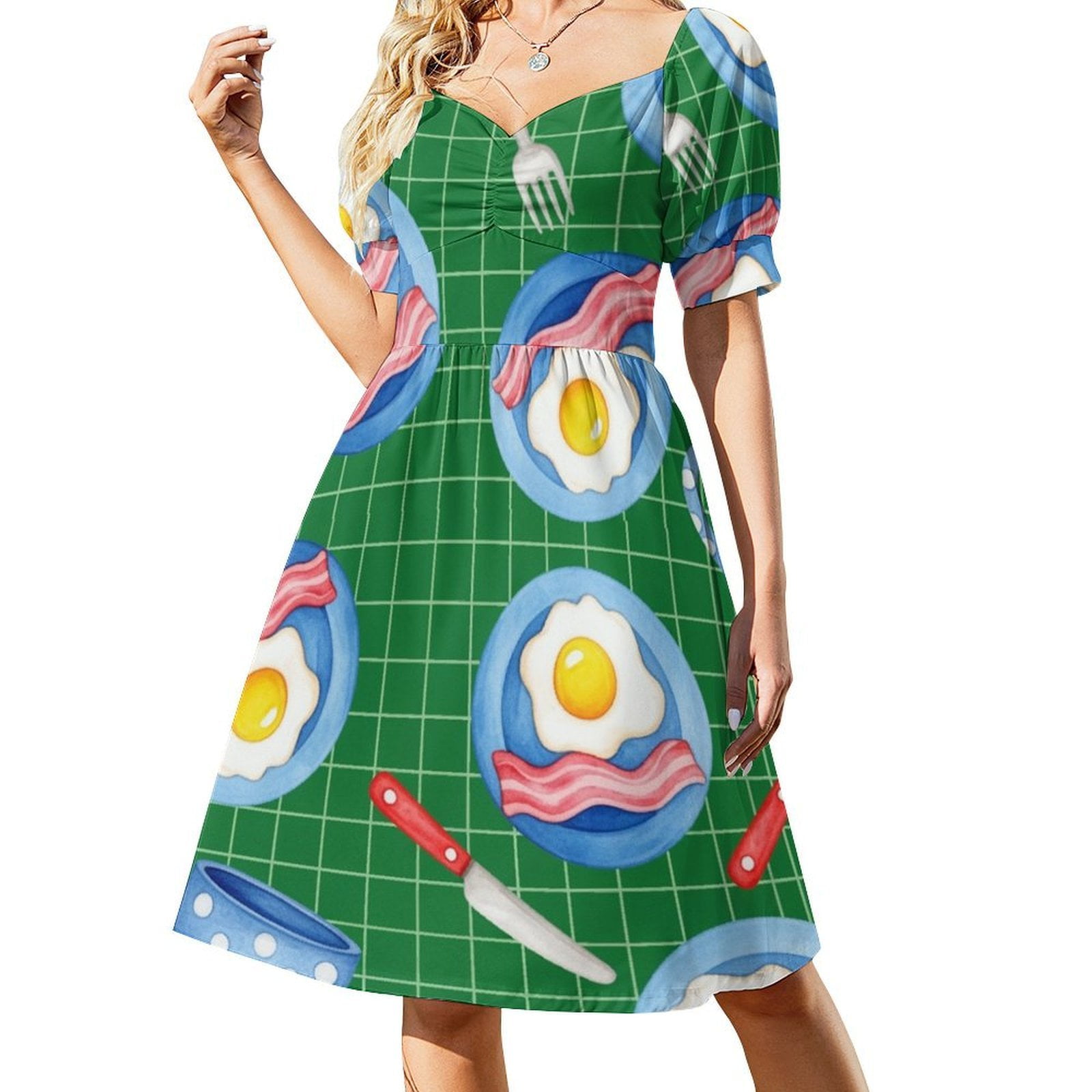 Breakfast Pattern Eggs Bacon Mugs Short Sleeve Dress Clothes Women's ...