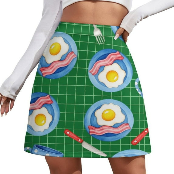 Breakfast Pattern Eggs Bacon Mugs Women's High Waist Skirt Stretchy ...