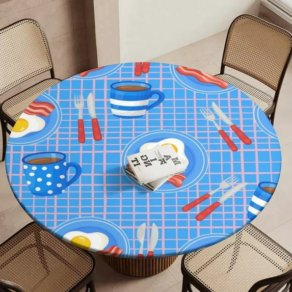 Breakfast Plates Coffee Mugs Cutlery Pattern Round Table Cover Kitchen ...