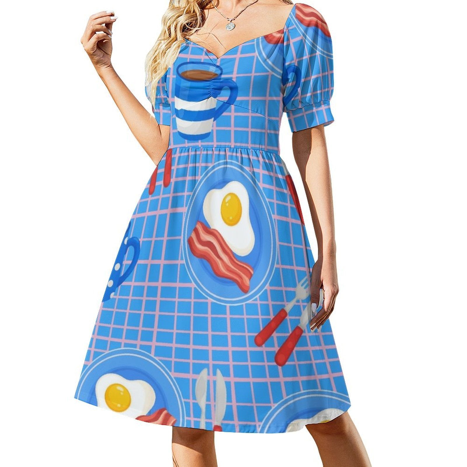 Breakfast Plates Coffee Mugs Cutlery Pattern Short Sleeve Dress Clothes ...