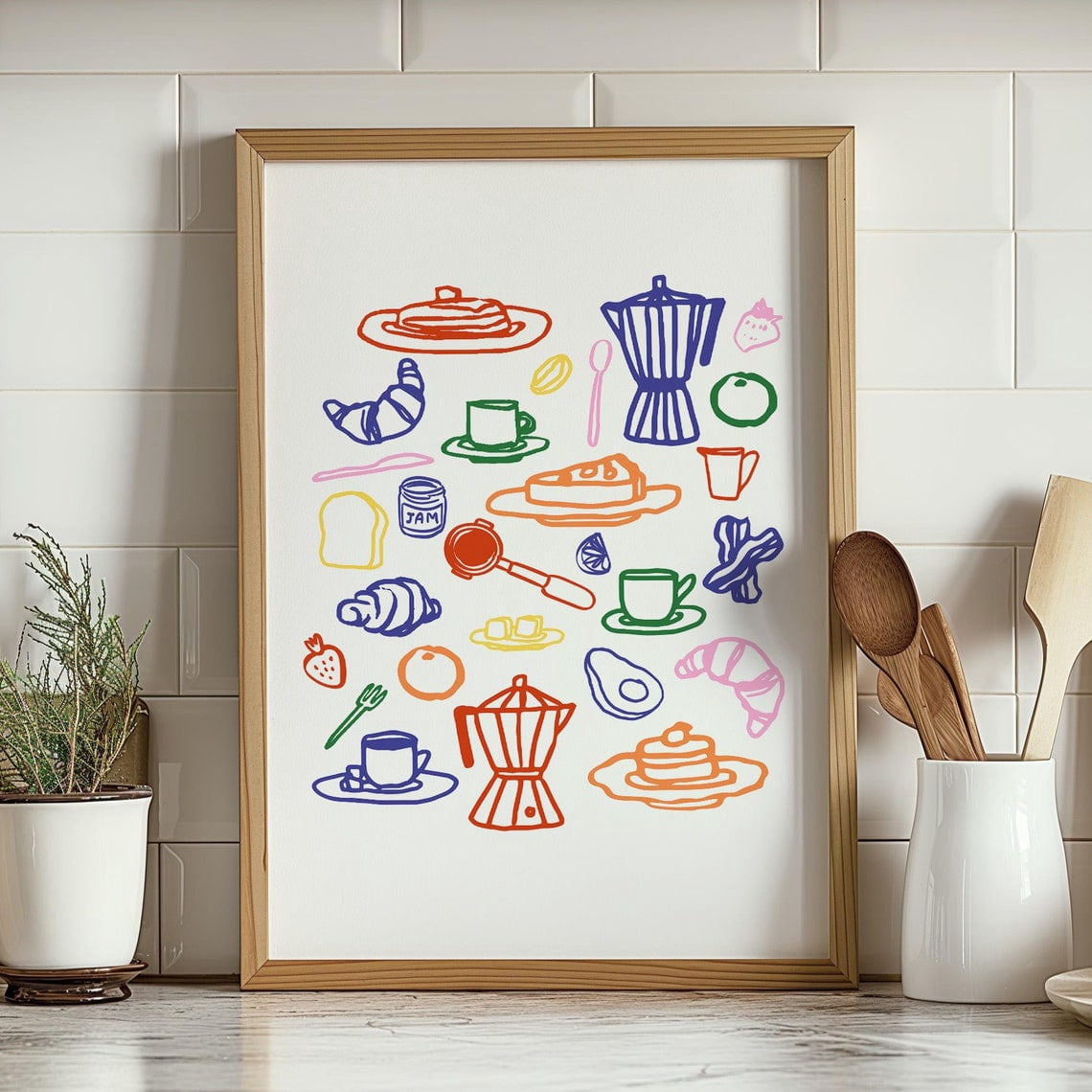 Breakfast Print, Retro Coffee Wall Art, Colorful Aesthetic Kitchen ...