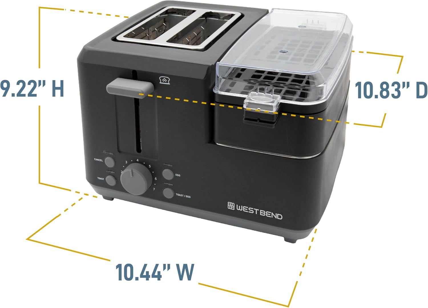 Breakfast Station 2-Slice Toaster and Cooker with Warming Tray for Perfect Sandwiches, 1200 ...