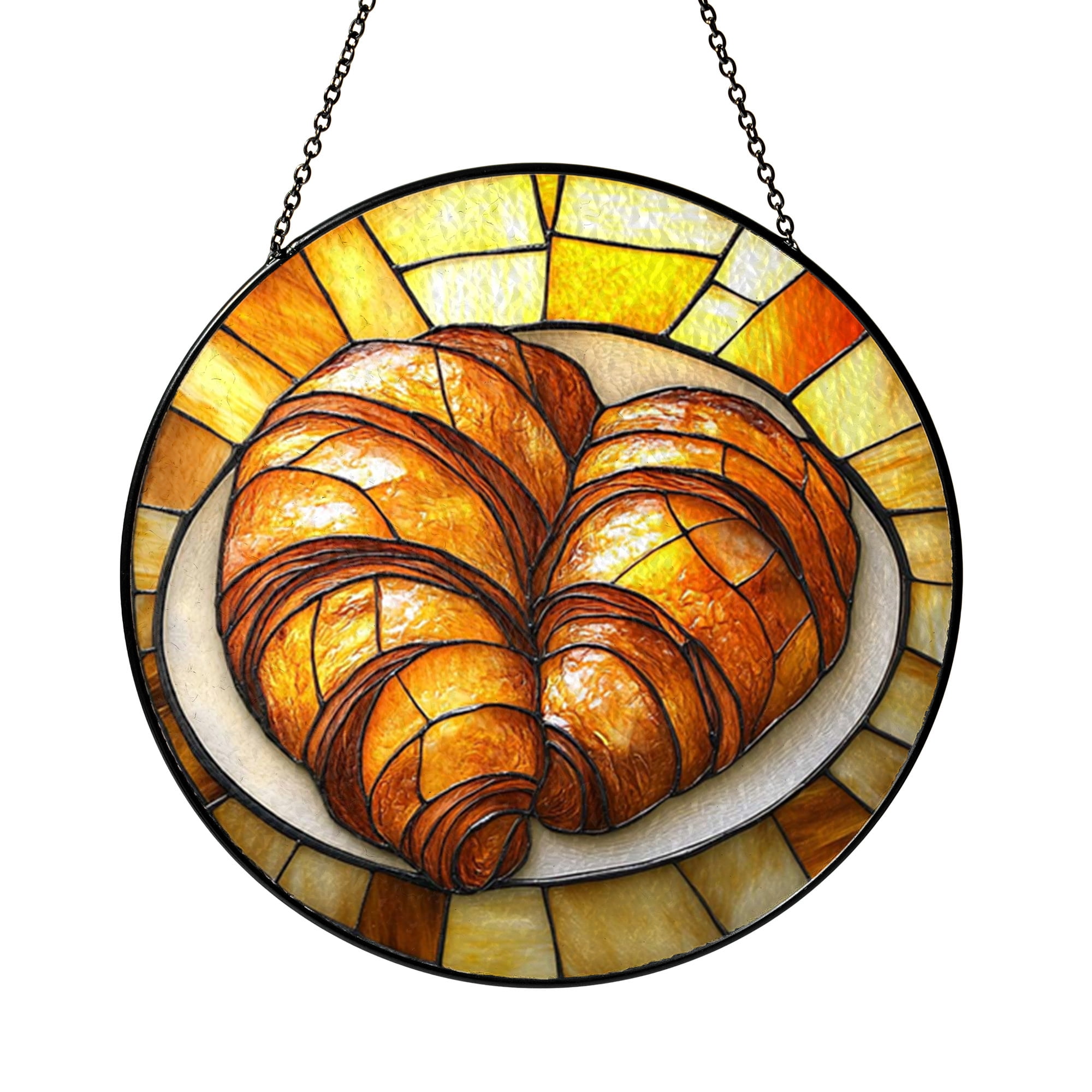 Breakfast Style Toast Stained Glass Window Suncatcher, Round Amber ...