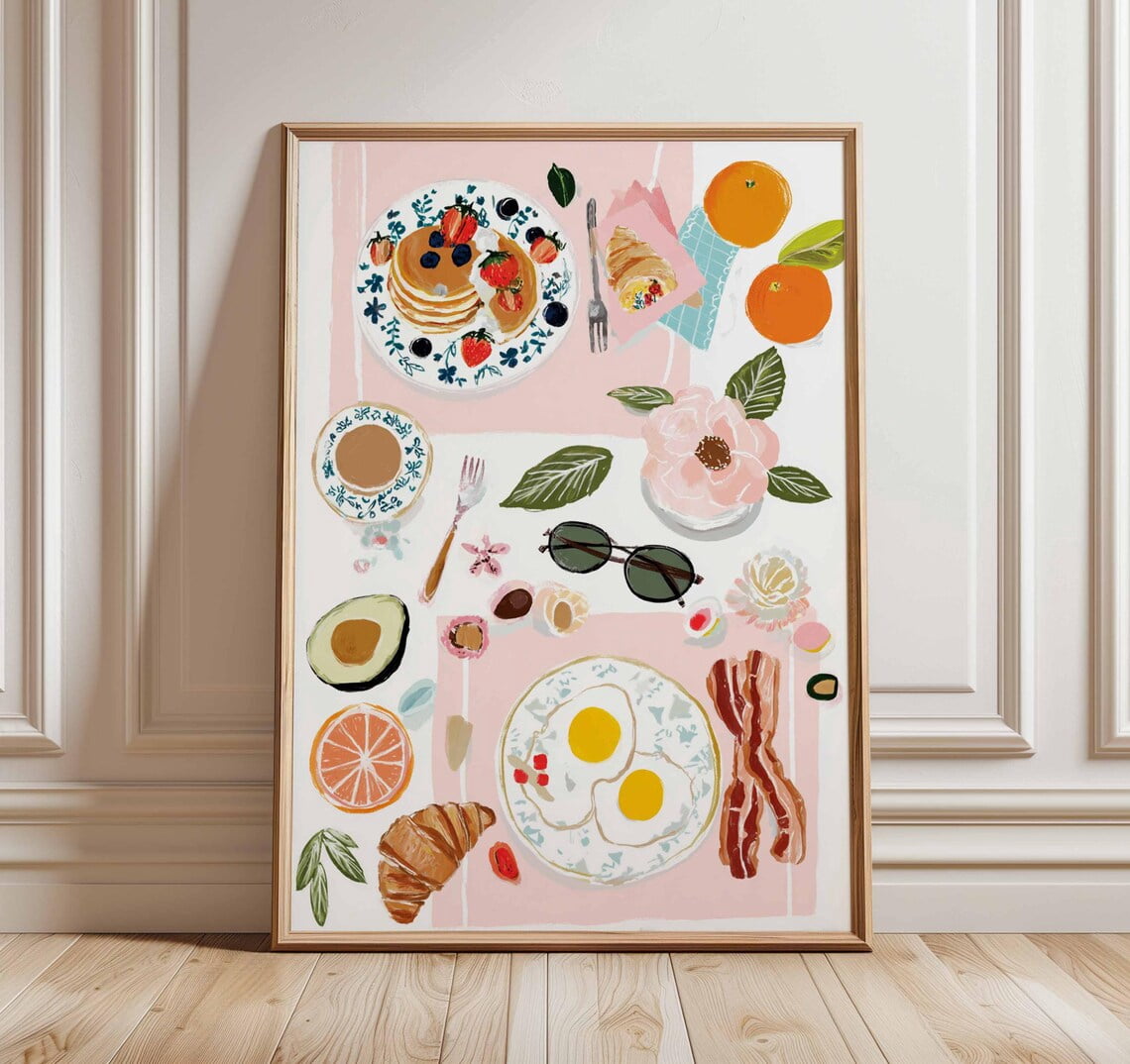 Breakfast Table Modern Kitchen Colorful Food Illustration Decor ...