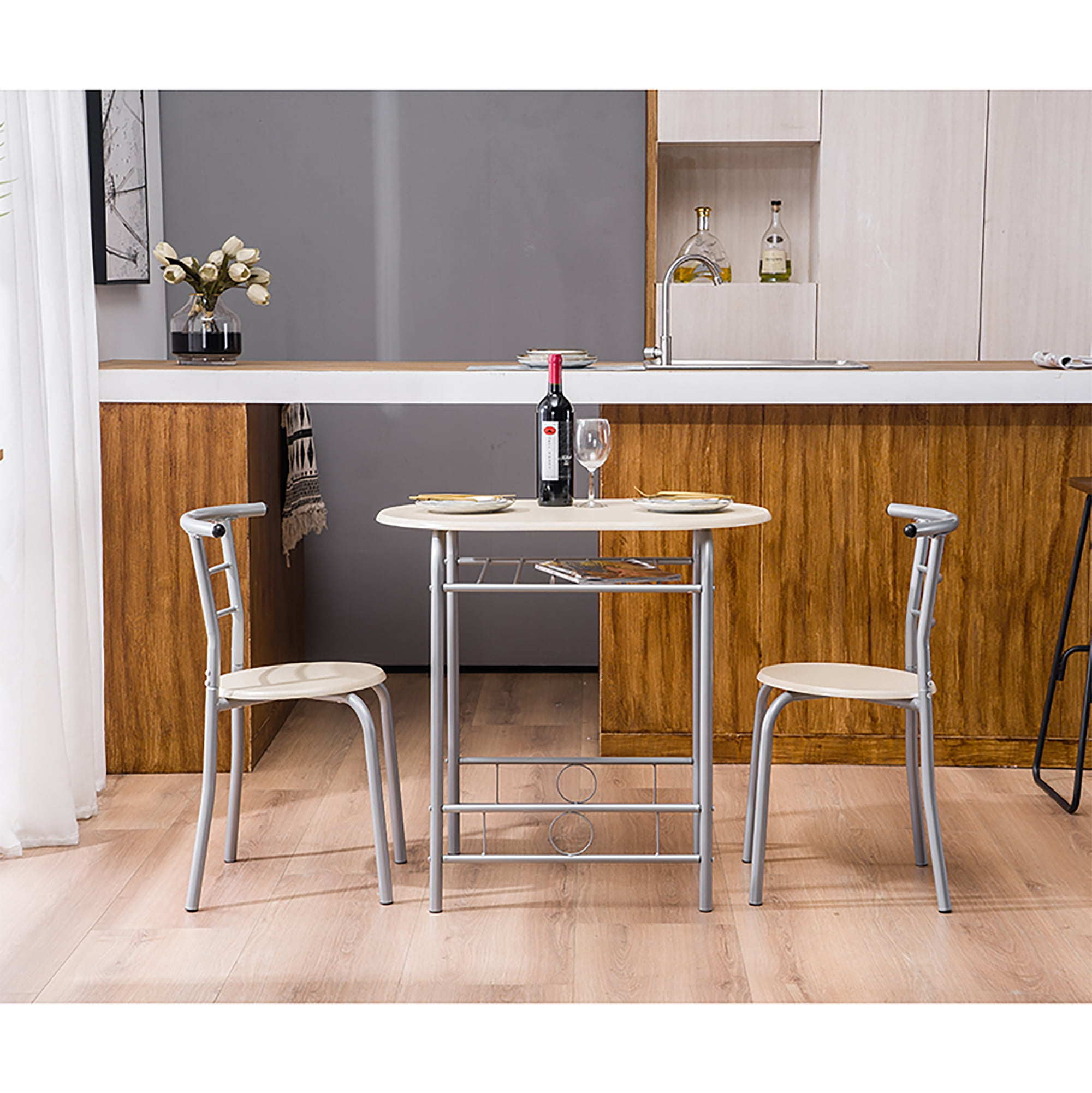 Seizeen 3-Piece Breakfast Table Set, Modern Dining, Wood Top, Ergonomic ...