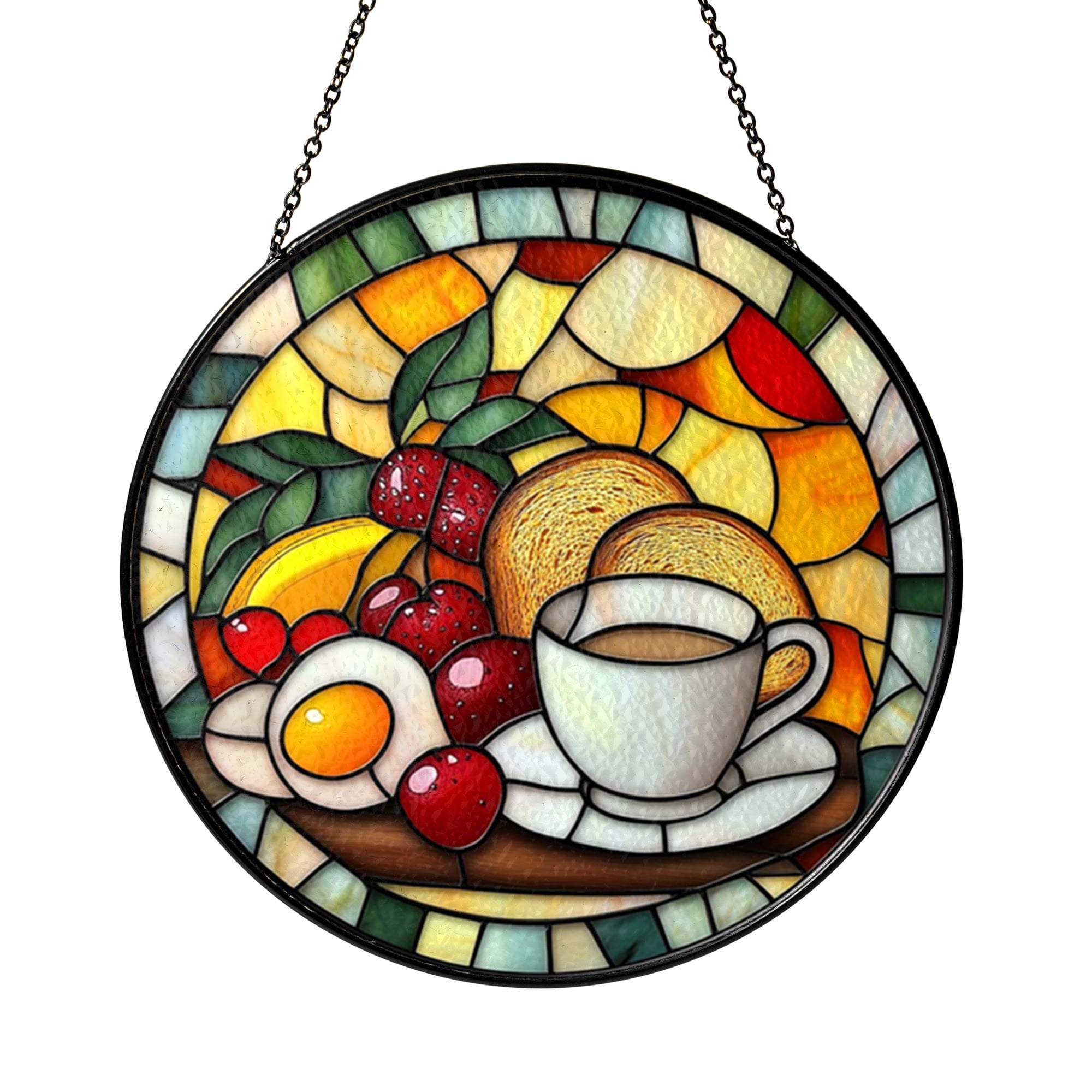 Breakfast Table Stained Glass Suncatcher Window Hanging Decor, Round ...