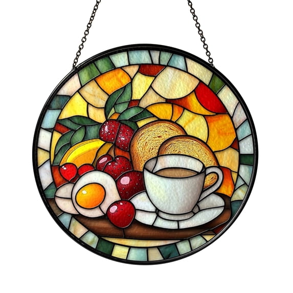 Breakfast Table Stained Glass Suncatcher Window Hanging Decor, Round ...