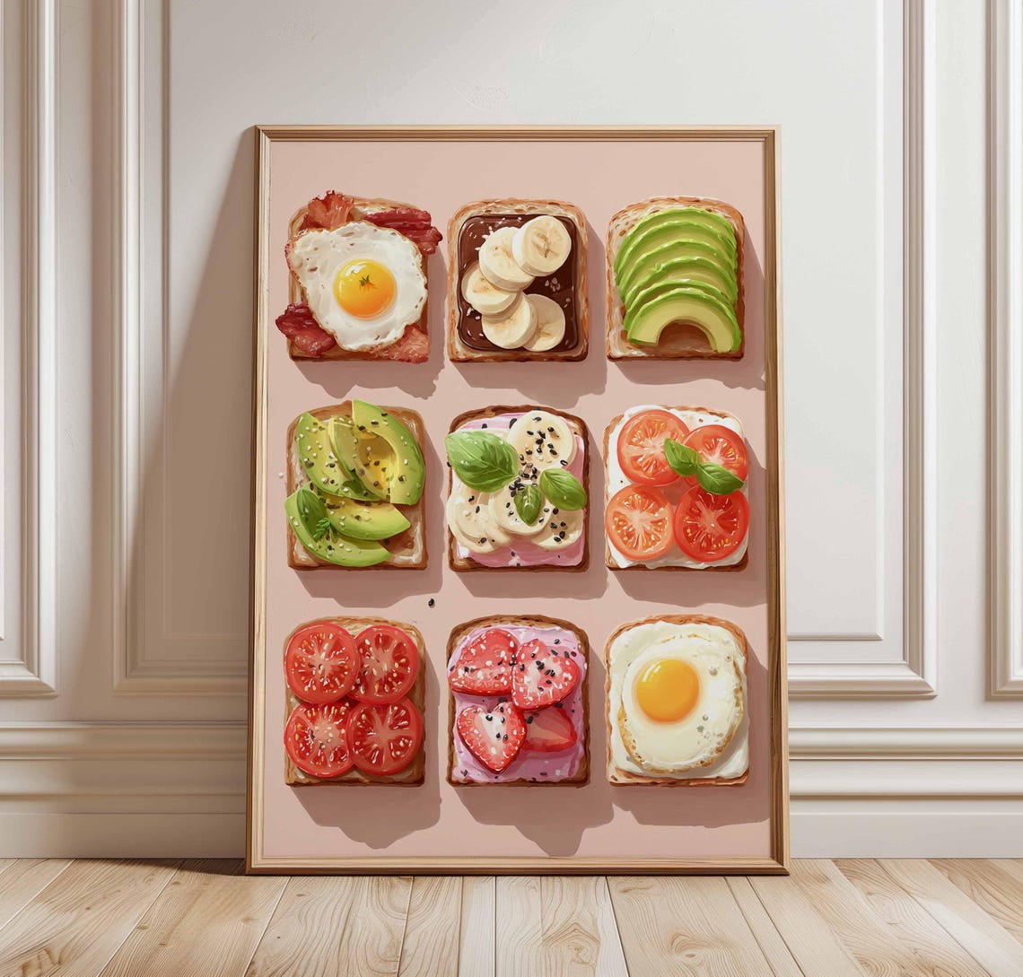 Breakfast Toast Poster Avocado Toast Wall Art Kitchen Brunch Decor ...