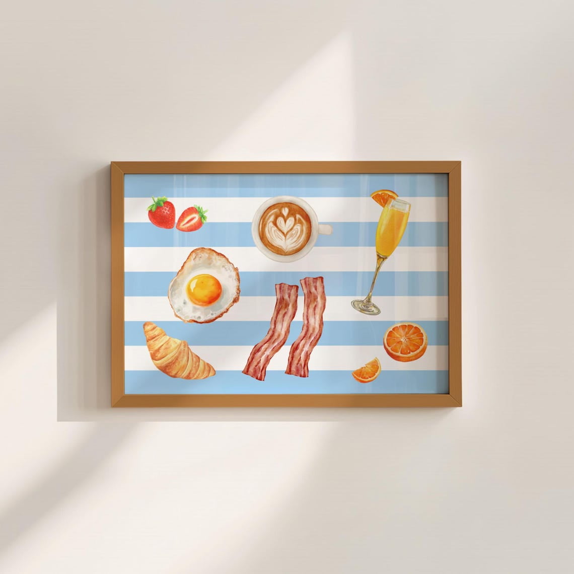Breakfast Wall Art Brunch Print Blue Stripes Kitchen Wall Decor Fun ...